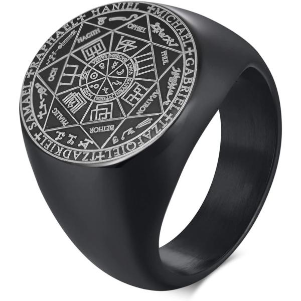 商品名Hisatan メンズ セブン大天使 印章指輪 | ステンレススチール エンジェル シジル タリスマン リング バイカー用 | オカルト保護 お守りジュエリー, ステンレススチール。, 溶岩The Seal of The Seven ...