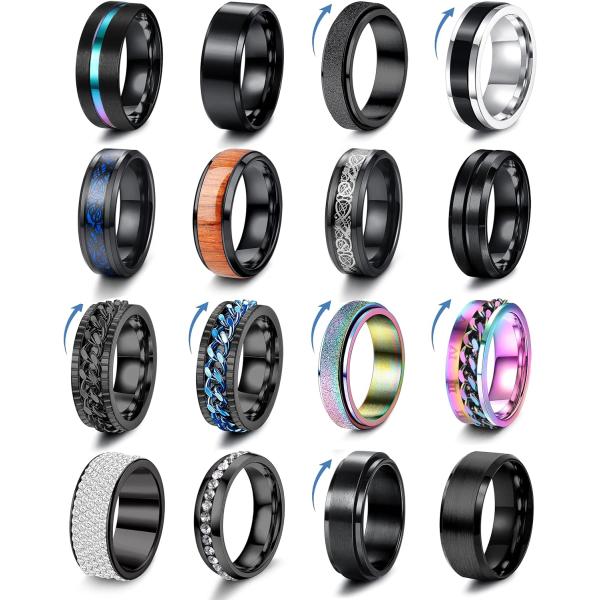 商品名Besteel 16Pcs Stainless Steel Band Rings for Men Women Fidget Anxiety Relief Rings Cool Chain Beveled Edges Celtic Bl...