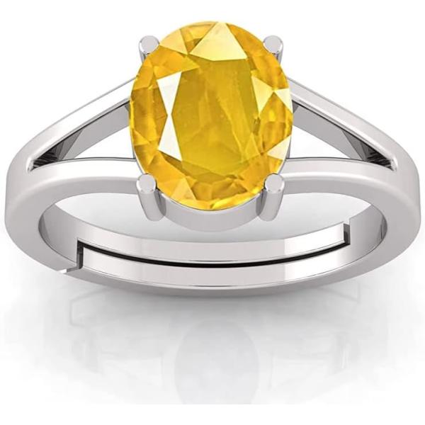 商品名LMDPRAJAPATIS 9.5 カラット 925 スターリング シルバー ステム付き イエロー サファイア プクラジ ジェムストーン 天然 実験室で試験 占星術 ジェムストーン 調節可能リング 男女兼用LMDPRAJAPATIS ...