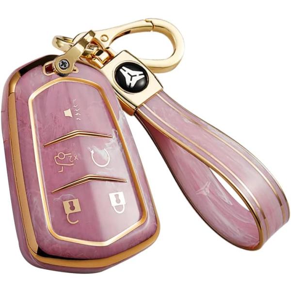 商品名ontto キャデラック対応 キーフォブカバー 大理石柄 キースキン 丈夫なキーホルダー ピンクontto Compatible with Cadillac Key Fob Cover Marble Pattern Key Skin ...
