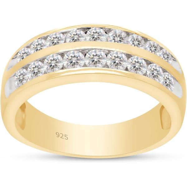 商品名SAVEARTH DIAMONDS 3/4 ct. t.w ラウンドカット 人工モアッサナイトダイヤモンド 2列 アニバーサリー 結婚指輪 14Kゴールドオーバー スターリングシルバージュエリー メンズ (G-Hカラー、VVS1クラリ...