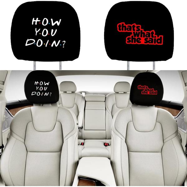 商品名2 パック ヘッドレストカバー、ラグジュアリーブラックファブリック ヘッドレストカバー、プリント付き、すべての自動車モデルにユニバーサルフィット、カーアクセサリー(ハー ユー ドイン、That's What She Said)Vort...