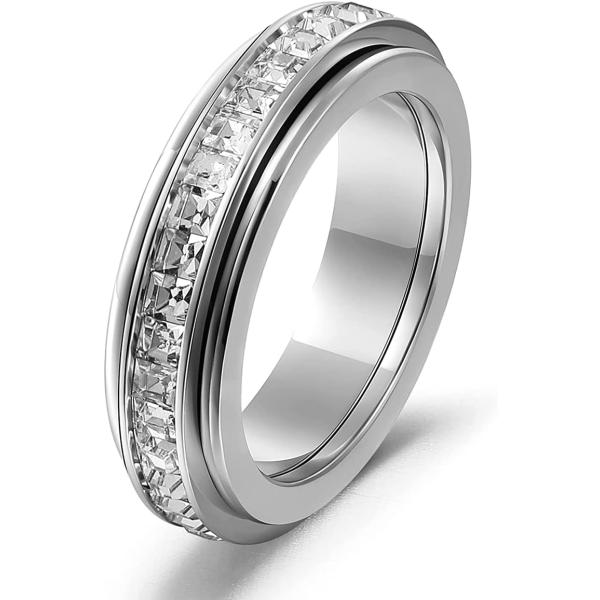 商品名366DAYS Anxiety Rings for Women Titanium Steel Spinner Fidget Band Rings Cubic Zirconia Relieving Anxiety Wedding Pro...