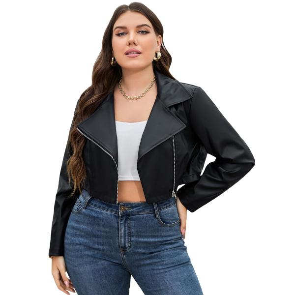 商品名:  MakeMeChic Women's Plus Size Casual Faux Leather Zipper Cropped Jacket Moto Biker Coat Black 5XLブランド: MakeMeChic商品...