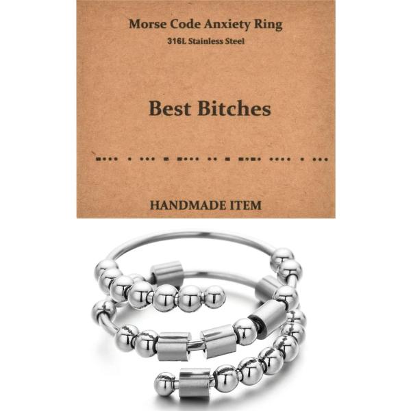商品名Morse Code Rings for Women, Stainless Steel Spinner Rings Fidget Ring Stress Relieving Anxiety Ring Morse Code Rings ...