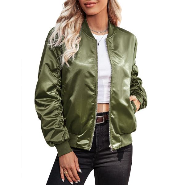 商品名:  Beyove Women's Satin Bomber Jackets Casual Loose Biker Jacket Coats with Side Pockets Zip Up Stand Collar Baseball...