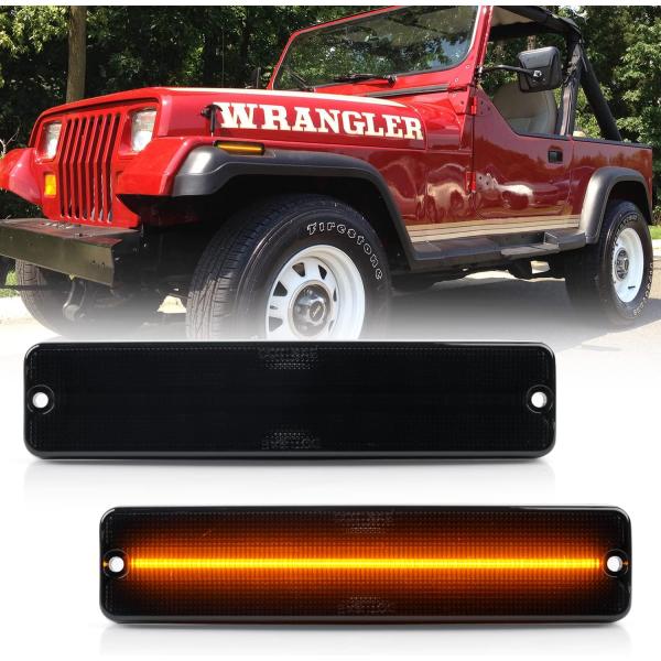 商品名NSLUMO ラングラー YJ LEDサイドマーカーライト 交換用 1987-1995 J-eep YJラングラー用 スモークレンズ アンバー LEDフェンダーサイドウィンカーリフレクターライトキット ペア ドライバー 助手席ランプ ...