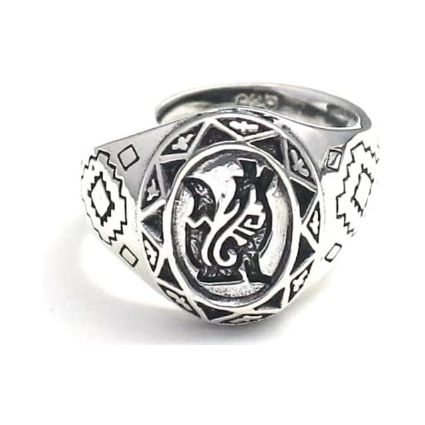 商品名COSUMOSU スターリングシルバー サウスウエスト ネイティブアメリカン フェザー/ココペリ/オオカミ 調節可能リング, スターリングシルバー, 宝石なし。COSUMOSU 925 Sterling Silver Wolf/Kok...