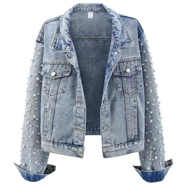 商品名:  Kedera Women's Embroidered Pearls Rivet Denim Jacket Casual Loose Short Jean Coatブランド: Kedera商品サイズ: Small高さ: 39cm横...