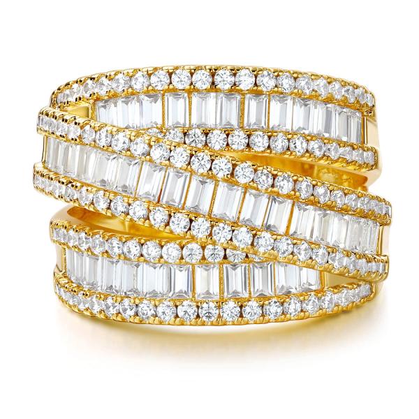 商品名: エタニティリング 結婚指輪 18Kゴールドメッキ 3列 エメラルドカット ラボ ダイヤモンドバンド リング レディース メンズ, 真鍮, キュービックジルコニア OPOMOMO Eternity Ring Wedding Band...