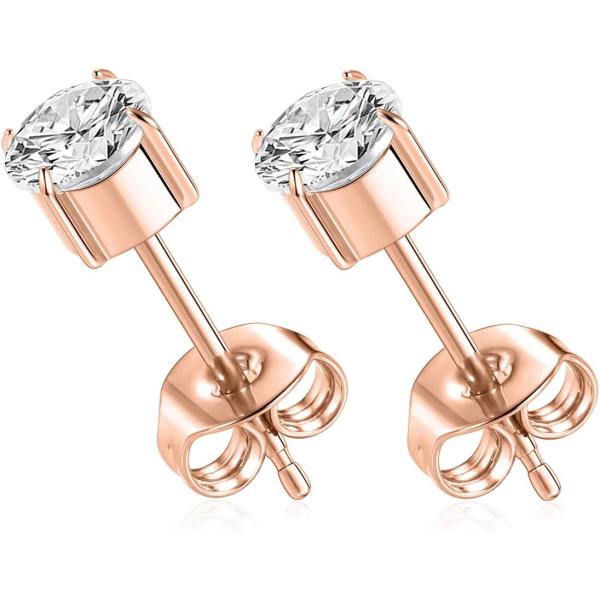 商品名1 Pairs Implant Grade Titanium Stud Earrings Set Hypoallergenic 6mm Cubic Zirconia Rose Gold Earrings for Women Girls...