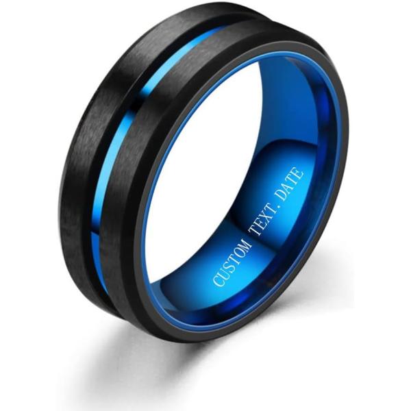 商品名Mens Tungsten Ring Carbide Grooved Wedding Band/Black/Blue/Silver Gold Comfort-fit 8mm Tungsten Rings for Men Engrave...