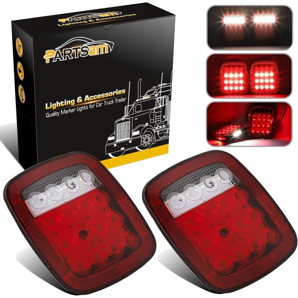 商品名Partsam 2x LED Tail Lights Universal 26LED Red Stop Brake Turn Reverse Tail Lamps with Side Marker License Lights Com...