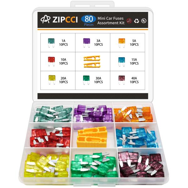 商品名ZIPCCI 80 Pcs Mini Car Fuse, Fuses Assortment kit(1A/3A/5A/10A/15A/20A/30A/40AMP) Automotive Blade Fuse for RV, Truck...