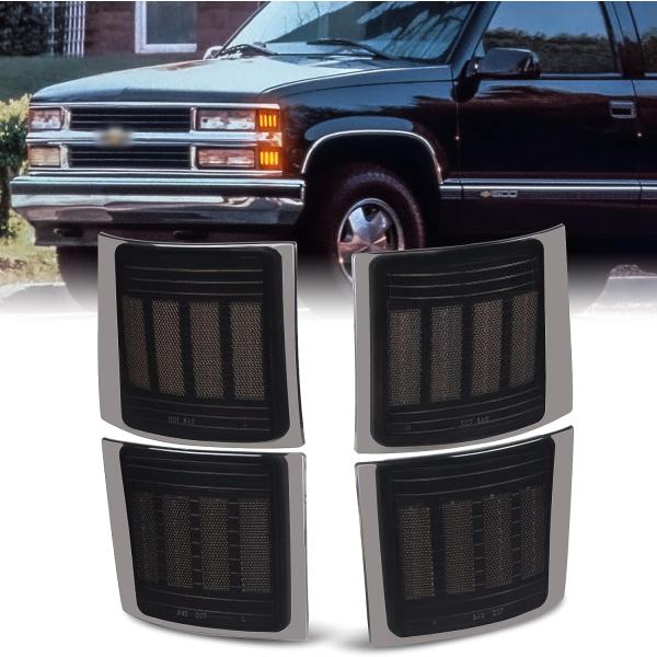 商品名Gempro LEDコーナーライト サイドマーカーシグナルランプ シボレー C/K 1500 2500 3500 1994-1998 C10 ピックアップトラック シルバラード サバーバン タホ フロントグリルライト 4個 (スモーク...