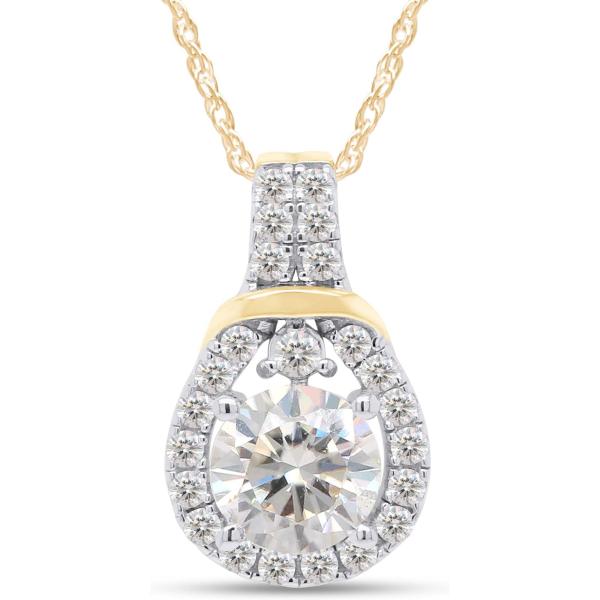 商品名SAVEARTH DIAMONDS 6.5mm センター ラウンドカット 人工モアッサナイトダイヤモンド ティアドロップ ヘイローペンダントネックレス 14Kゴールド 925スターリングシルバー 18インチのチェーン付き (G-Hカラ...