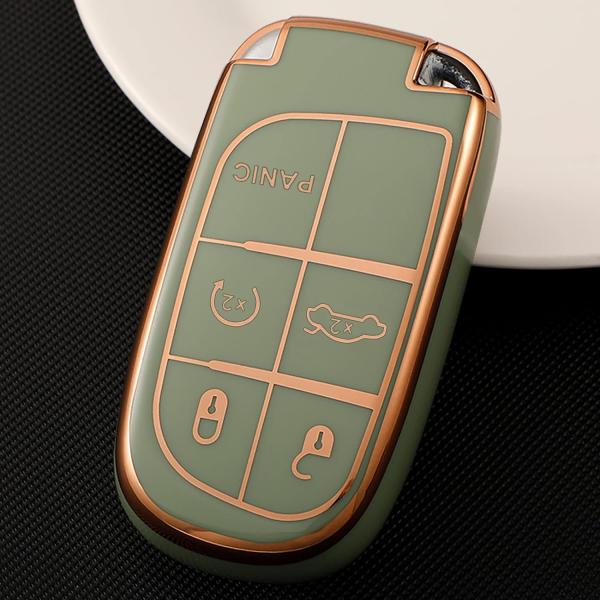 商品名RYE ジープキーフォブカバー ソフトTPUキーフォブケース 完全保護 ジープグランドチェロキー レネゲード コンパス パトリオット コマンダー クライスラー 200 300 ダッジ・ラム デュランゴ チャレンジャージャーニー用 グリ...