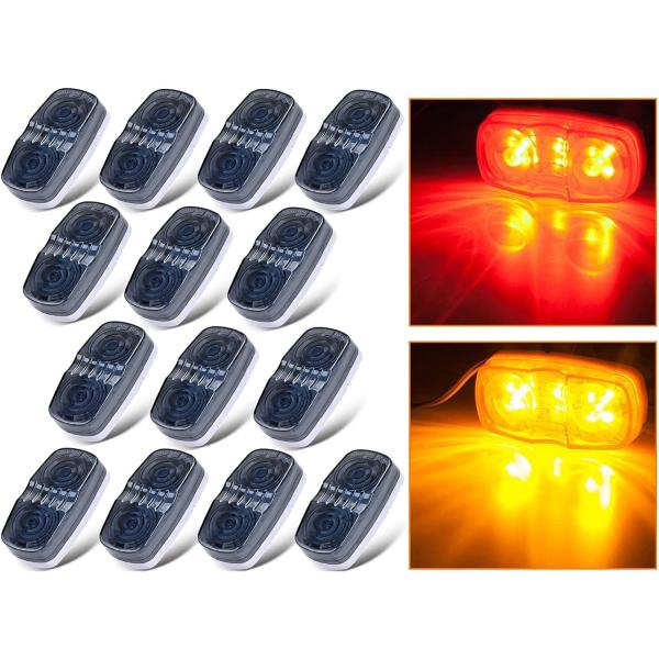 商品名LIMICAR LED Marker Light, 14X Trailer Marker Lights, 12 LED RV Tail Lights LED, Smoke Lens Double Bullseye 7Red/7Ambe...