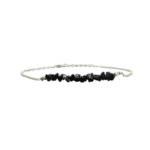 商品名Gempires Natural Black Tourmaline Chips Bar Bracelet, 3-4 mm Chips With 7+1 inch Adjustable Silver Plated Chain (Blac...