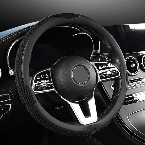 商品名LIKEWEI ハンドルカバー ユニバーサル 15インチ マイクロファイバーレザー 通気性技術生地 滑り止め 快適 冬は暖か 夏は涼しい ブラックLKWLIKEI Car Steering Wheel Cover, Universal...