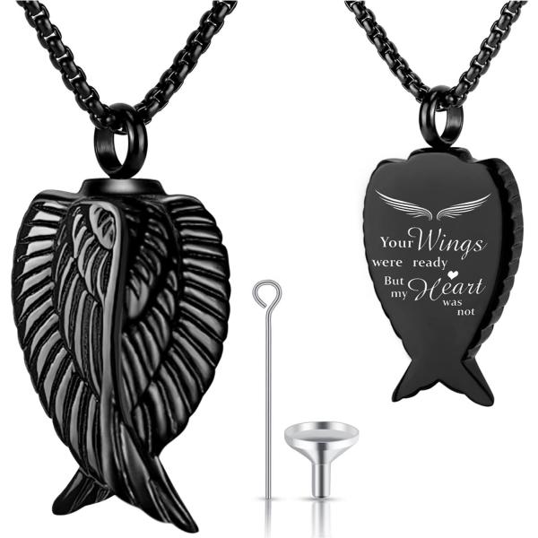 商品名YOUFENG 天使の翼 火葬ネックレス 遺灰用 ステンレススチール 骨壺ペンダント メモリアルジュエリー Your Wings were Ready My Heart was Not, エナメル, ステンレススチールAngel Wi...