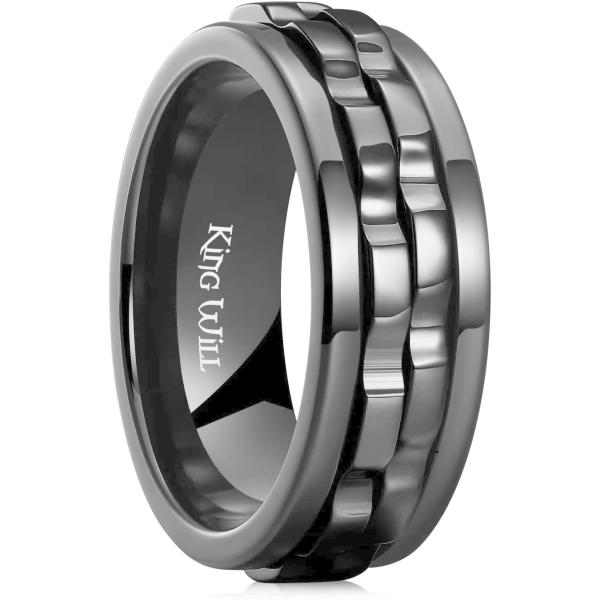商品名King Will Mens Boys Black Gear Spinner Rings Stainless Steel Fidgets Two Black Gear Fidget Ring Anxiety Ring For Men ...