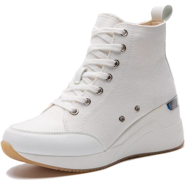 商品名Cestfini グラフィティ ハイトップスニーカー レディース 通気性 ホワイト ブラック プラットフォームスニーカー レースアップ レディース キャンバスシューズ, W143 - ホワイト, 9Cestfini White Hig...