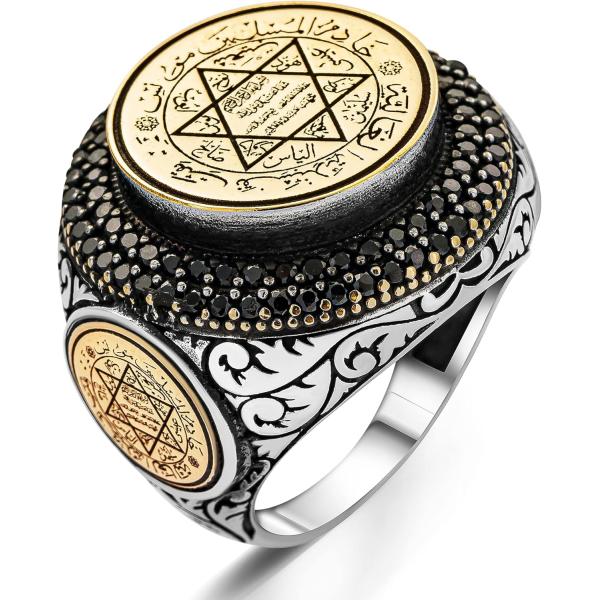 商品名925スターリングシルバー ハンドメイド ソロモンの預言者シール ブラックジルコンストーン メンズリング ダビデの星 ジュエリー ギフトアクセサリー, 24, ジェムストーン, ジルコン925 Sterling Silver Hand...