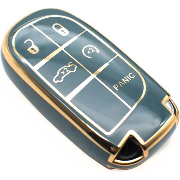商品名FEYOUN TPU キーケース Jeep Smart 5ボタン用 グレーKey Fob Cover Compatible with Jeep Grand Cherokee Renegade Chrysler 200 300 Dodg...