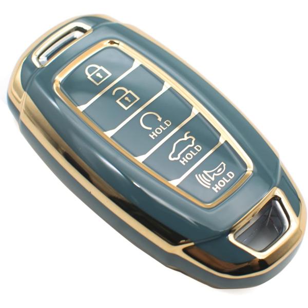 商品名FEYOUN キーフォブカバー 2022 2021 2020 Hyundai Palisade Elantra Smart 5ボタン TPUリモートキーレスキーフォブケース 保護シェルアクセサリー ブルーグレーFEYOUN Key F...