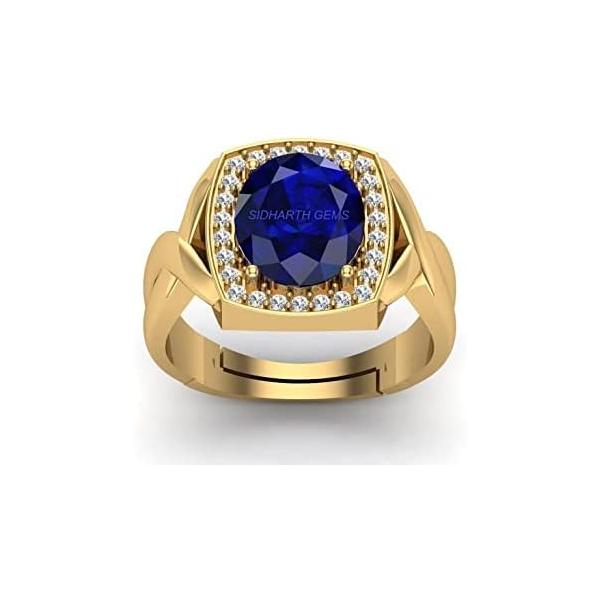 商品名SIDHARTH GEMS 10.00 ラッティ 9.00カラット AAA+ 品質 カルタード ブルーサファイア ニーラムゴールドメッキ 調節可能 ジェムストーン リング レディース メンズ {ラボ - 認定}, 真鍮, 宝石なしSI...