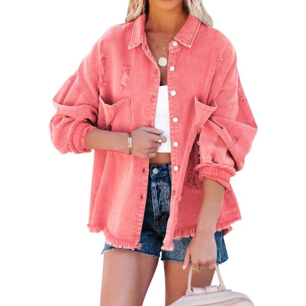 商品名:  EVALESS Women's Denim Jacket Boyfriend Jean Jackets for Women Fashion 2023 Distressed Shacket Jacket Ripped Frayed...