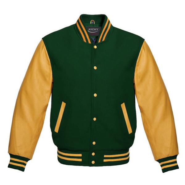 商品名:  Varsity Jacket Letterman Baseball Jacket Wool body and Cowhide Leather Sleeves 22 Color Options (S, Green Gold)ブラン...