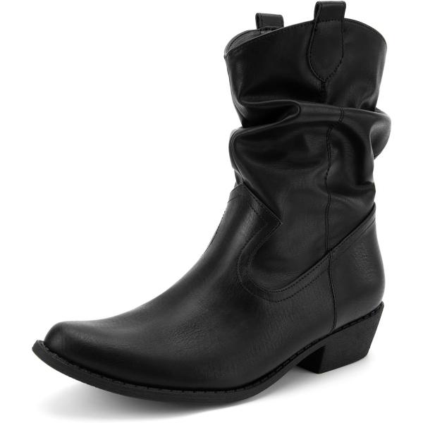 商品名MaxMuxun Women's Western Cowgirl Boots with Low Heel Mid Calf Pointed Toe Fall Winter Cowboy Boots Black size 9ブランド：M...