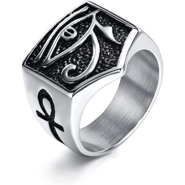 商品名MPRAINBOW エジプト人のホルスの目 - ステンレススチール アンククロスリング サイズ8~12 古代エジプトのシンボル ワジェットアイリング 保護ジュエリー, ステンレススチール。, 宝石なしMPRAINBOW Egyptia...