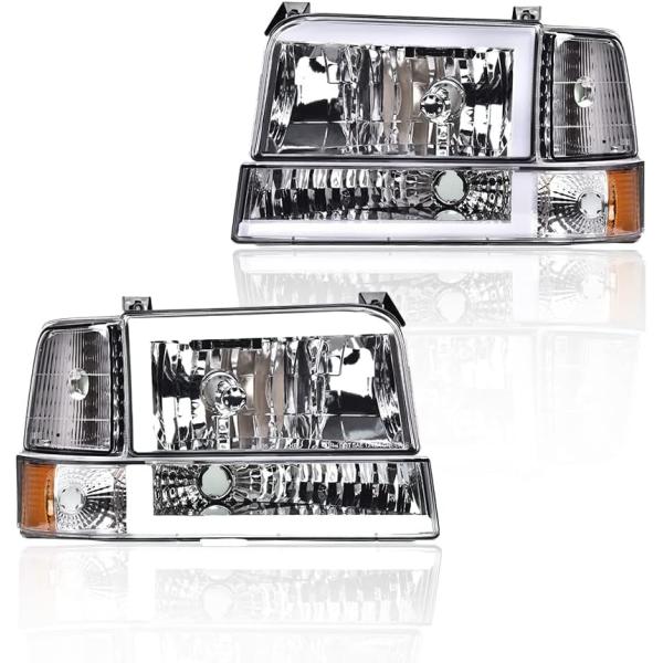 商品名CNNELL LED DRL ヘッドライト 1992-1996 フォード F150/Bronco 1992-1997 F250/F350/FSuper Duty コーナーシグナルバンパーランプ付き(クリアレンズ クロームハウジング ア...