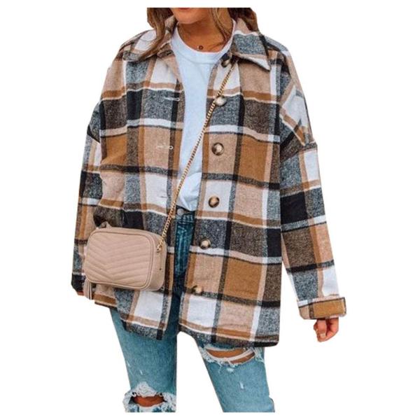 商品名:  LifeShe Women's Leopard Plaid Patchwork Long Sleeve Shirt Jacket Oversized Button Down Shacketブランド: LifeShe商品サイズ: ...