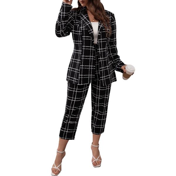 商品名:  WDIRARA Women's Plus Size 2 Piece Outfit Plaid Button Front Blazer and Pants Set Black 0XLブランド: WDIRARA商品サイズ: Larg...