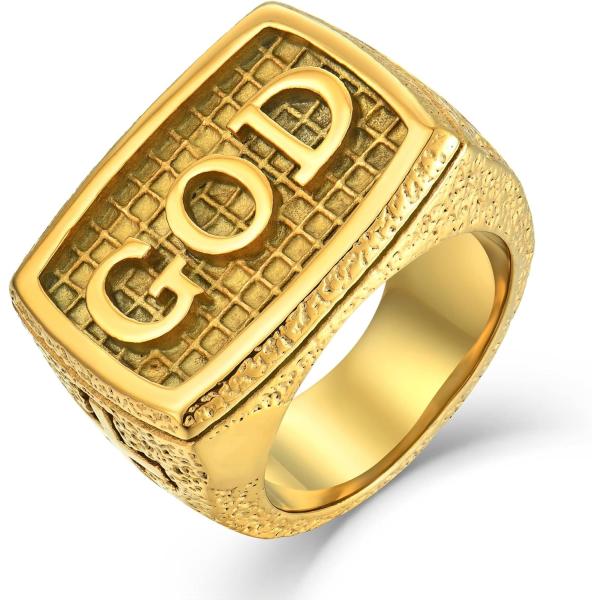 商品名Fahonie クロスリング メンズ 316Lステンレススチール 18Kゴールドメッキ 神キリスト イエス リング, 宝石なし。Fahonie Cross Ring for Men 316L Stainless Steel with ...