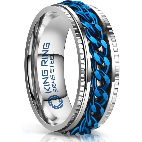 商品名King Ring 8mm Super Spinner Ring   Premium Stainless Steel Fidget Ring for Men &amp; Women - Silver Blue 9ブランド：King R...
