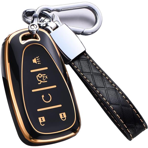 商品名Cacacar for Chevy Equinox Malibu Key Fob Cover with Keychain, for Chevrolet Cruze Tahoe Camaro Traverse Blazer Volt B...