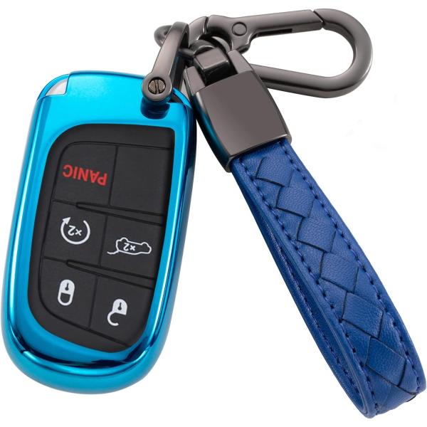 商品名Amebom ジープキーフォブカバー キーフォブカバーケース 2017 2018 2016 ジープ グランドチェロキー ラングラー コンパス チェロキー レネゲード パトリオット グランドコマンダー3 4 5ボタンプロテクター ブルー...