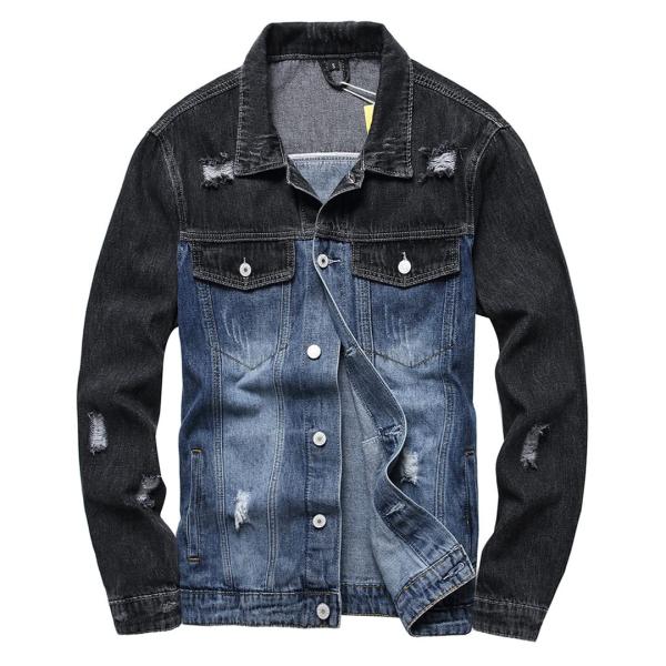 商品名:  Men's Black Blue Patchwork Spliced Denim Jacket Holes Ripped Jean Coat Outerwear Blue 3XLブランド: Generic商品サイズ: 3X-La...