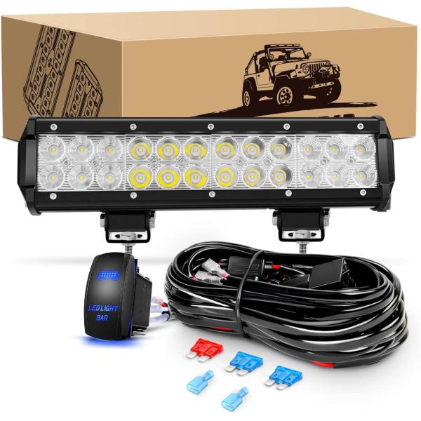 商品名GOOACC 12"" 72W Led Light Bar Spot Flood Combo Driving Lighting Off Road Lights Led Lamp with 12V 5Pin Rocker Switch ...