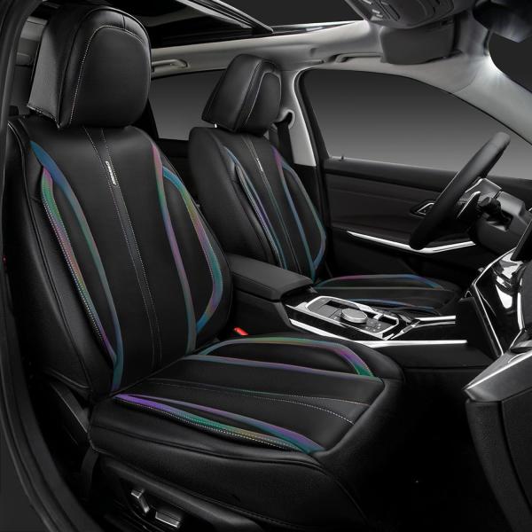 商品名CAR PASS カーシートカバー カメレオン 玉虫色 反射 フロントのみ ナッパレザーシートカバー クッションプロテクター ウエスト保護 ユニバーサルフィット 車 SUV トラック 自動車用 マルチカラーCAR PASS Car S...