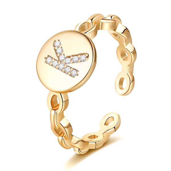 商品名: MJartoria 14Kゴールドメッキ イニシャル文字リング レディース ガールズ 調節可能なチェーンリング ファション オープンリング 上品なレターリンクチェーンリング, 銅, 宝石なし。 MJartoria 14K Gold...