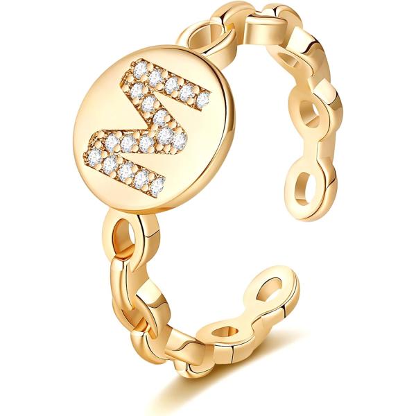 商品名MJartoria 14Kゴールドメッキ イニシャル文字リング レディース ガールズ 調節可能なチェーンリング ファション オープンリング 上品なレターリンクチェーンリング, 銅, 宝石なし。MJartoria 14K Gold Pl...