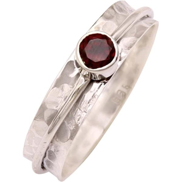 商品名Garnet Silver Spinner Band Ring For Men Women Solid 925 Sterling Silver Spinner Meditation Band Ring Handmade Gift It...