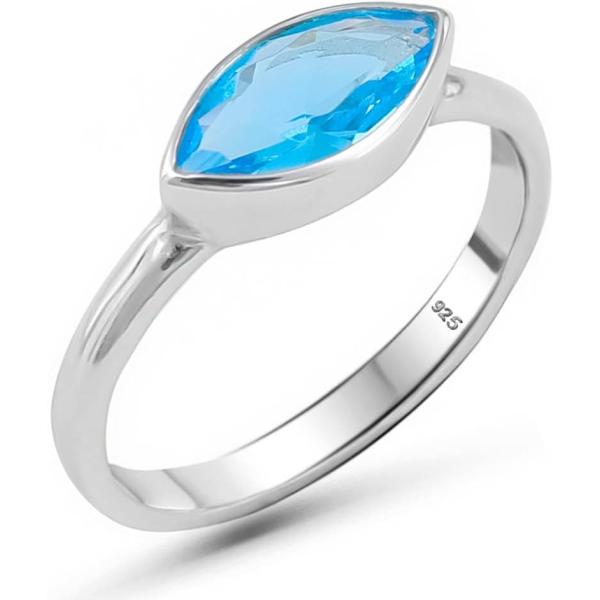 商品名925スターリングシルバー マーキス ブリリアントカット 人工アクアマリンストーン ラグジュアリーステートメント 誕生石リング 女性用, 9, 金属 金属 ストーン, 人工アクアマリンLOMBARDY JEWELRY Genuine ...