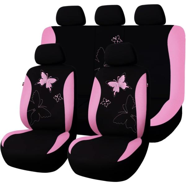 商品名Flying Banner Butterfly car seat Covers ful Set Fashion Universal Lady Woman Female Rear Bench Split Colorized (Pink,...